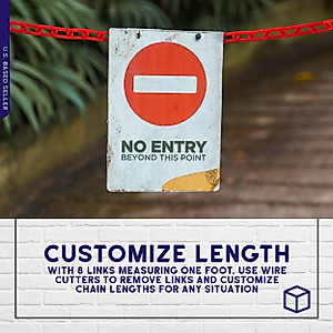 BISupply Red Plastic Chain Links - 125ft x 2in Plastic Barrier Chain for Safety Crowd Control or Plastic Links Halloween Decor Chains for Costumes