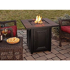 Endless Summer, The Vanderbilt, Square 28" Outdoor Propane Fire Pit with Handcrafted Ceramic Tile Mantel and Lava Rock
