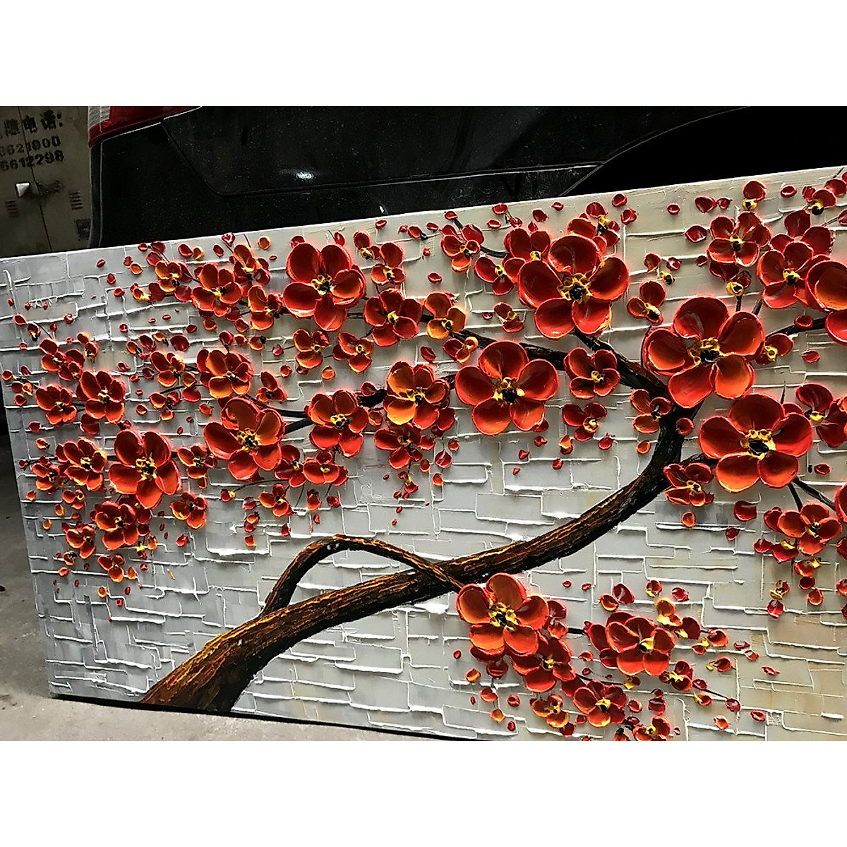 YaSheng Art - hand-painted Oil Painting On Canvas Texture Palette Knife Red Flowers Paintings Modern Home Decor Wall Art Painting Colorful 3D Flowers Tree Paintings Ready to hang 24x48inch