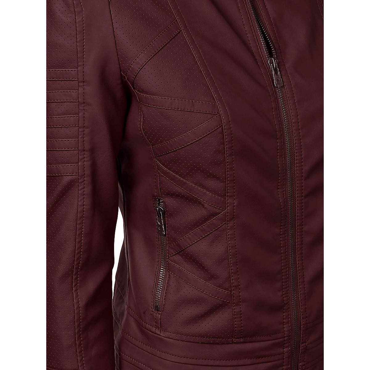 Lock and Love LL WJC746 Womens Vegan Faux Leather Motorcycle Jacket L Wine