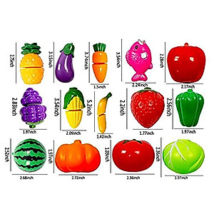 KAREZONINE Cutting Fruits Vegetables Set, 24 Pack Play Kitchen Plastic Cutting Food for Kids Pretend Play Kitchen Toys Educational Food Toys for Children Girls Boys Best for 3, 4, 5 Year Olds