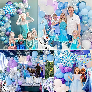 Frozen Birthday Decorations, Frozen Birthday Party Supplies Balloons Party Decoration, Princess Happy Birthday Decoration with Frozen Backdrop Confetti Balloons Frozen Banner Frozen Balloons for Girl