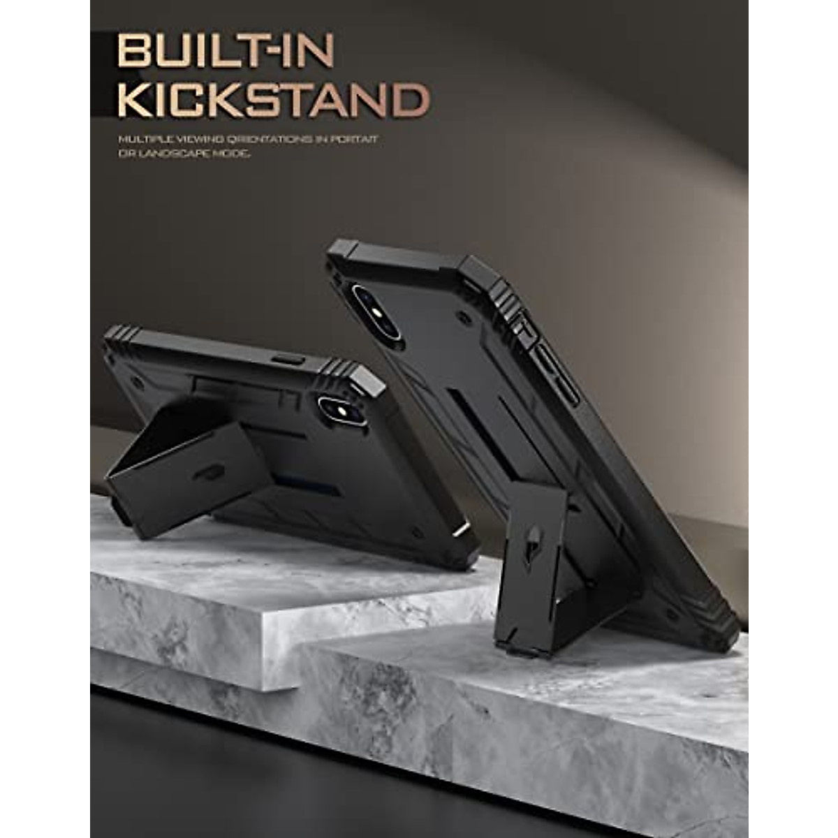 Poetic Revolution Series Case for iPhone Xs Max 6.5 inch, Full-Body Rugged Dual-Layer Shockproof Protective Cover with Kickstand and Built-in-Screen Protector, Black