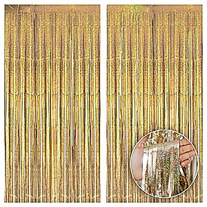 KatchOn, Champagne Gold Fringe Curtain Backdrop - Large, 6.4x8 Feet, Pack of 2 | Iridescent Gold Backdrop Curtain, Gold Streamers Party Decorations | Gold Curtain, New Years Eve Party Supplies 2024