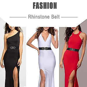 Dorchid Women Retro Belts Rhinestone Cummerbunds Floral Crystal Interlocking Waistband Stretch belt for Female (Black, S-M(26~31"))