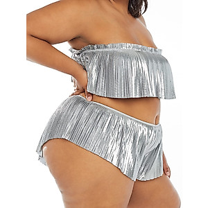 Savage X Fenty, Women's, Pleated Lamé Short with Keyhole, Spaced Out Metallic Silver, 1X