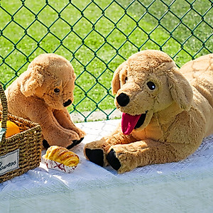2 Pcs Dog Stuffed Animals Plush, Soft Cuddly Golden Retriever Plush Toys Large Stuffed Dog Toy Stuffed Animals Puppy Dog Toys for Birthday Party, Mother's Day,27.6 Inch and 13.8 Inch(Composite Style)