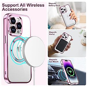 CHIYURI Magnetic for iPhone 14 Pro Case,[Compatible with Magsafe] [Built-in Enhanced Camera Lens Protector] [Military Grade Drop Protection] Slim Thin Shockproof Phone Case Cover 6.1",Pink