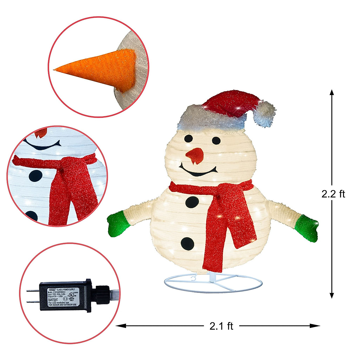 Twinkle Star 2FT Lighted Pop Up Christmas Snowman Decorations, Pre-Lit Light Up 48 LED Warm White Lights, Collapsible Easily Metal Stand Easy-Assembly Reusable for Holiday Xmas Indoor Outdoor Décor