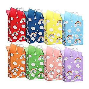 MSVDT 32 Pieces Rainbow Gift Bags with Tissue Papers,Medium Size 10.6" Party Favors Bags with Handles,8 Colors goodie bags for Christmas,Baby Shower,Wedding,Party Supplies and Valentines Day Gifts