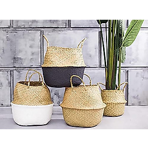 Yesland 2 Pcs Seagrass Plant Basket - Woven Picnic Basket with Handles - Ideal Belly Basket for Storage Plant Pot Basket, Laundry, Picnic, Plant Pot Cover, Beach Bag and Grocery Basket (L)