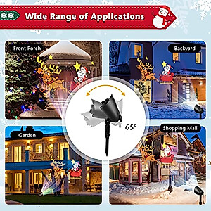 Goplus Christmas Projector Lights, Outdoor LED Santa Claus on Sleigh Projection Lamp with 65° Adjustable Angle, Lawn Stake, Water Proof Landscape Decorative Lighting for Christmas Holiday Party Garden