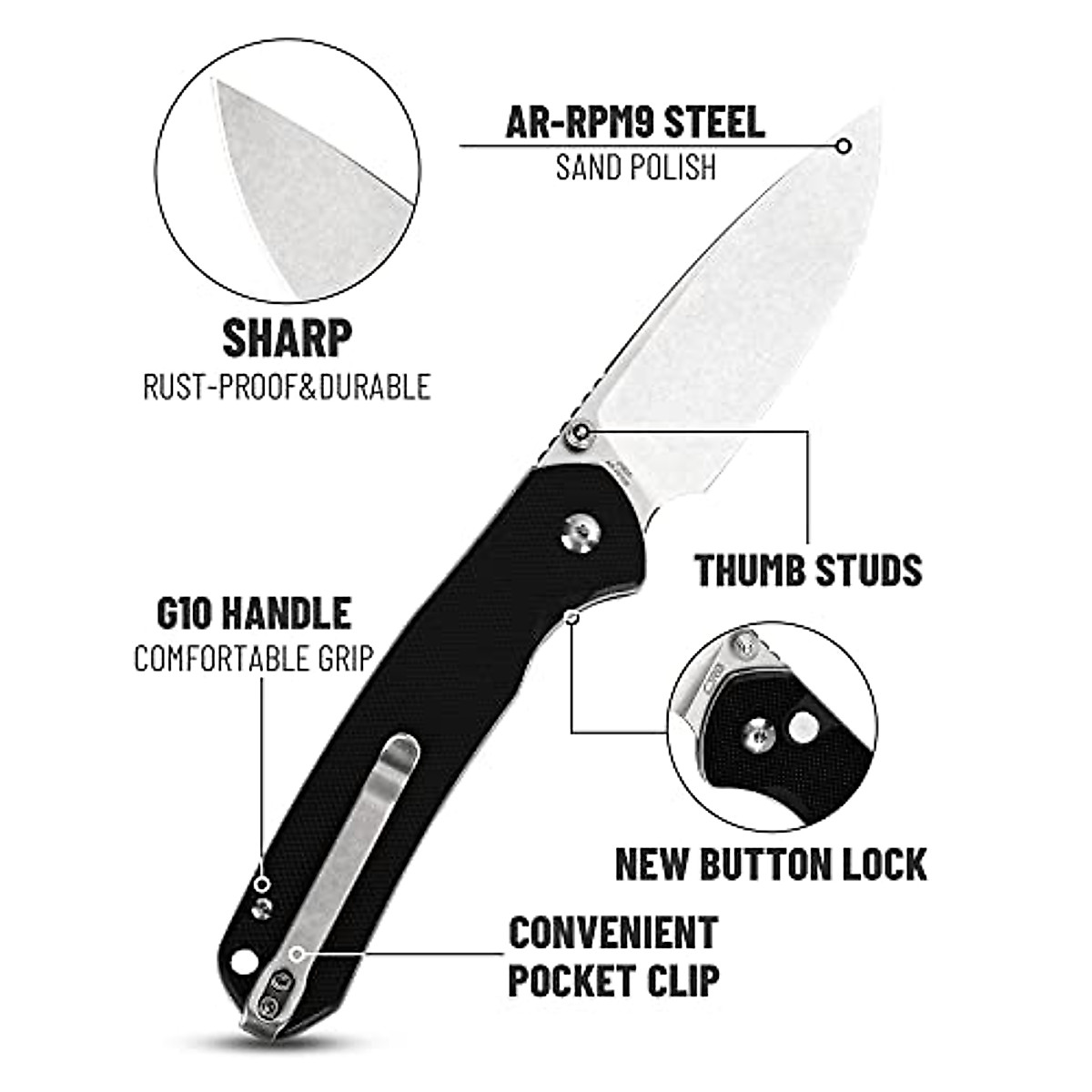 CJRB Pyrite Black Bundled with Blue Great EDC Knife Companion