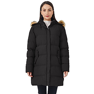 WenVen Women's Winter Thicken Puffer Coat with Fur Removable Hood (Black, 2XL)
