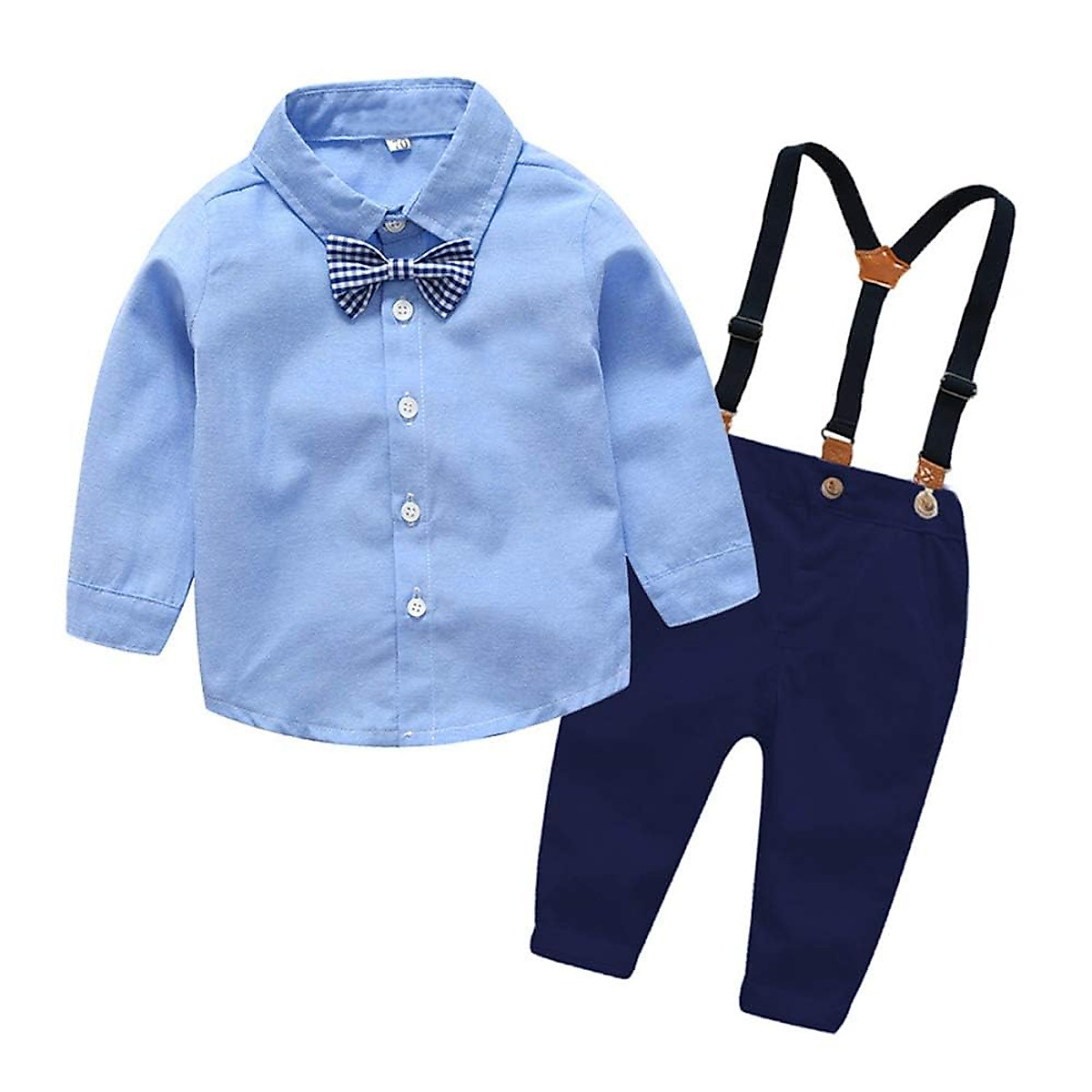 SALNIER Toddler Dress Suit Baby Boys Clothes Sets Bowtie Shirts + Suspenders Pants 3pcs Gentleman Outfits Suits 6 Month - 6 Years (Blue005 3T)