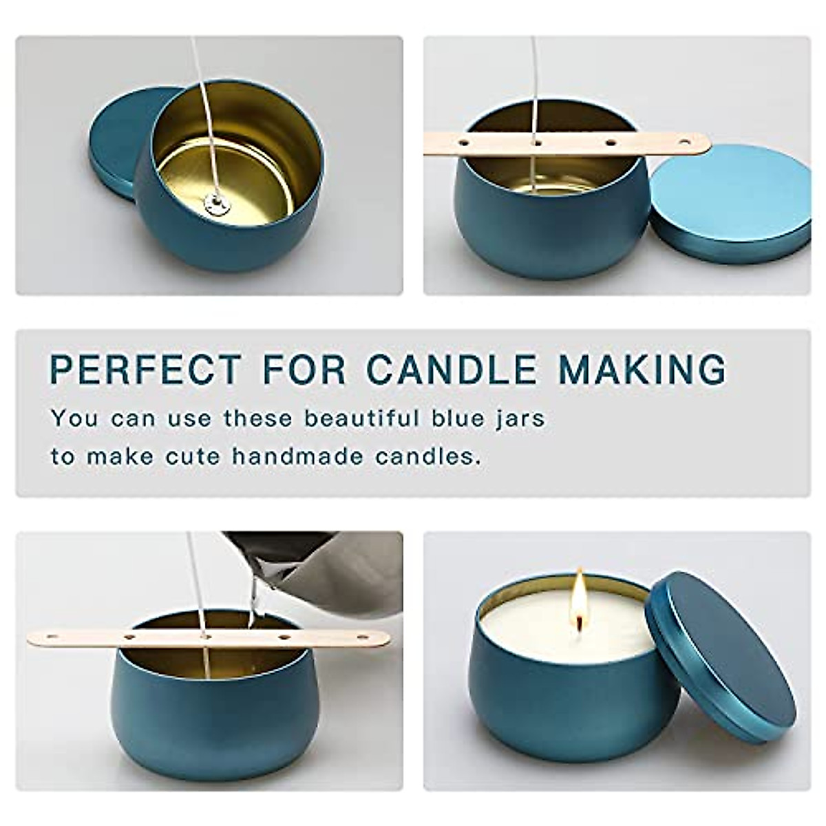 LAJDL Candle Tin 24 Piece, 8 oz, Metal Round Candle Containers with Lid, Candle Jars for DIY Candle Making,Arts & Crafts, Storage Candle Making Party Supplies(Blue),AM-C-08-1