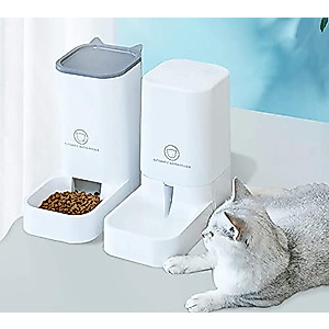 Automatic pet Feeder and Water Dispenser Set Cat and Dog Big Capacity Pet Bowl for Cats & Small,Medium, Large Dogs 1 Gallon Feeder and 3.7L Waterer (Waterer+Feeder White)