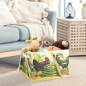 RunningBear Rooster Egg Large Storage Bins with Lid Collapsible Storage Bin Cube Basket Organizer Fabric Storage Baskets for Clothes Towels Magazine