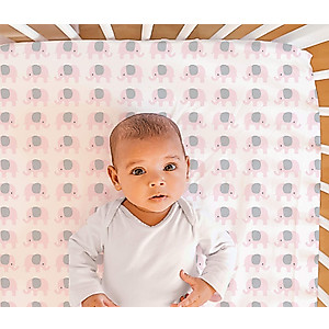 The Peanutshell Pink Elephant Crib Sheet and Changing Pad Cover Set - 4 Pieces