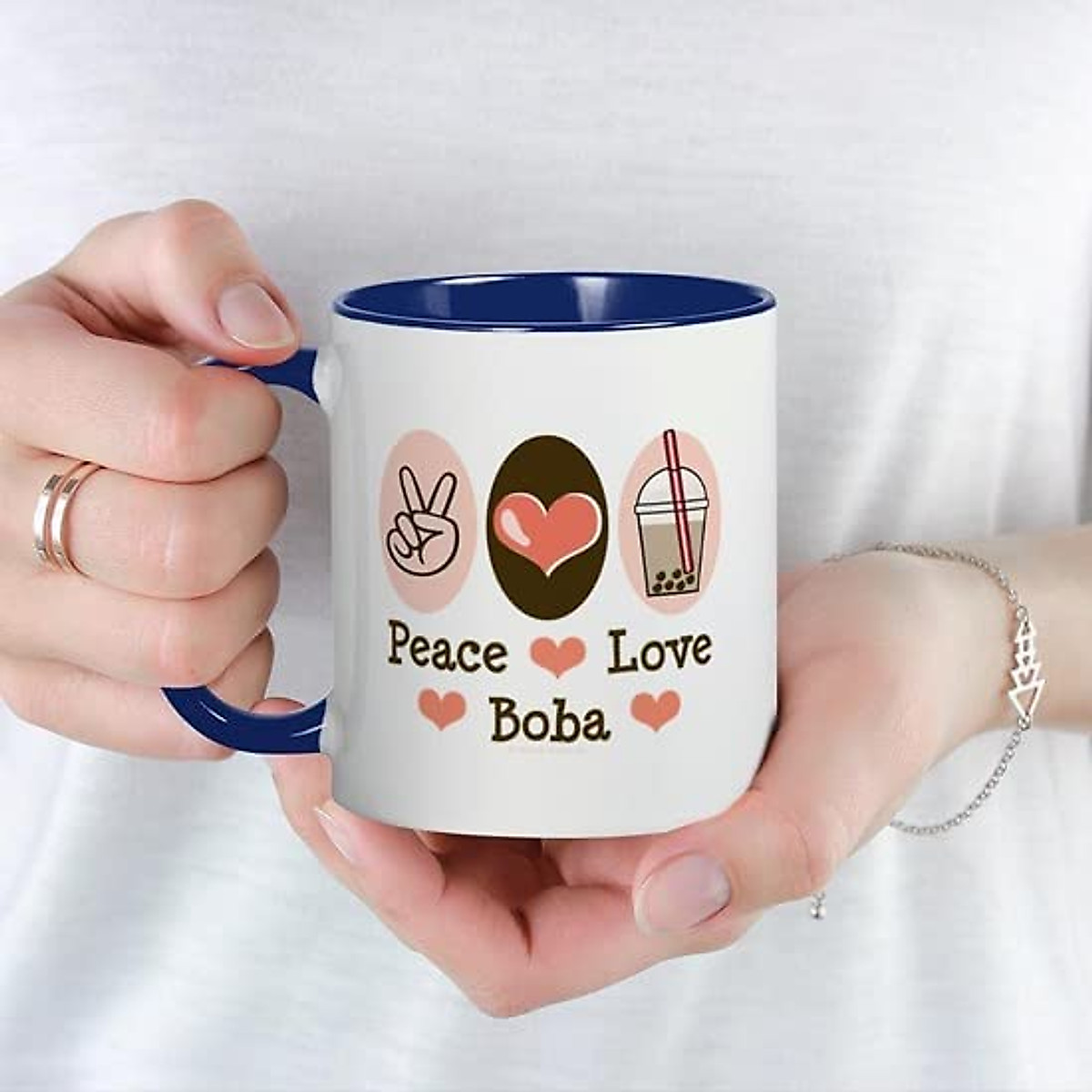 CafePress Peace Love Boba Bubble Tea Mug Ceramic Coffee Mug, Tea Cup 11 oz