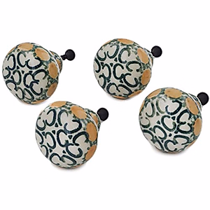 Polish Pottery Set of 4 Drawer Pull Knobs 1-1/2 inch Made by Ceramika Artystyczna (Autumn Wheatfields Theme) + Certificate of Authenticity