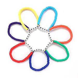 Colorful Heishi Surfer Bracelets Set for Women Stackable Rainbow Polymer Clay Disc Beaded Stretch Bracelets Multilayered Friendship Bracelets Boho Summer Beach Jewelry Cheer Gift Bulk for Team Group