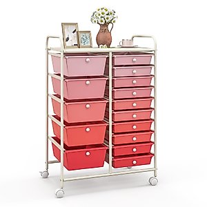 Giantex 15 Drawers Rolling Cart, Classroom Organizers, Storage Cart with Wheels, for Teacher Office Home School Supplies Tool Craft Art Paper