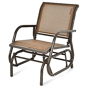 Tangkula Swing Glider Chair, Ergonomic Rocking Chair with Comfortable Fabric, Iron Frame, 4 Non-Slip Foot Pads, Outdoor Patio Glider Rocker Chair for Living Room, Garden, Backyard