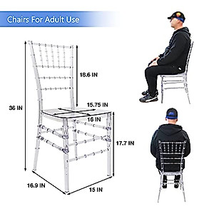 FOH FOHFurniture Set of 4 Acrylic Chiavari Chairs, Modern Clear Ghost Dining Chair, Crystal Transparent Seat, Plastic Shell Accent Side Chairs for Wedding Party Event Reception