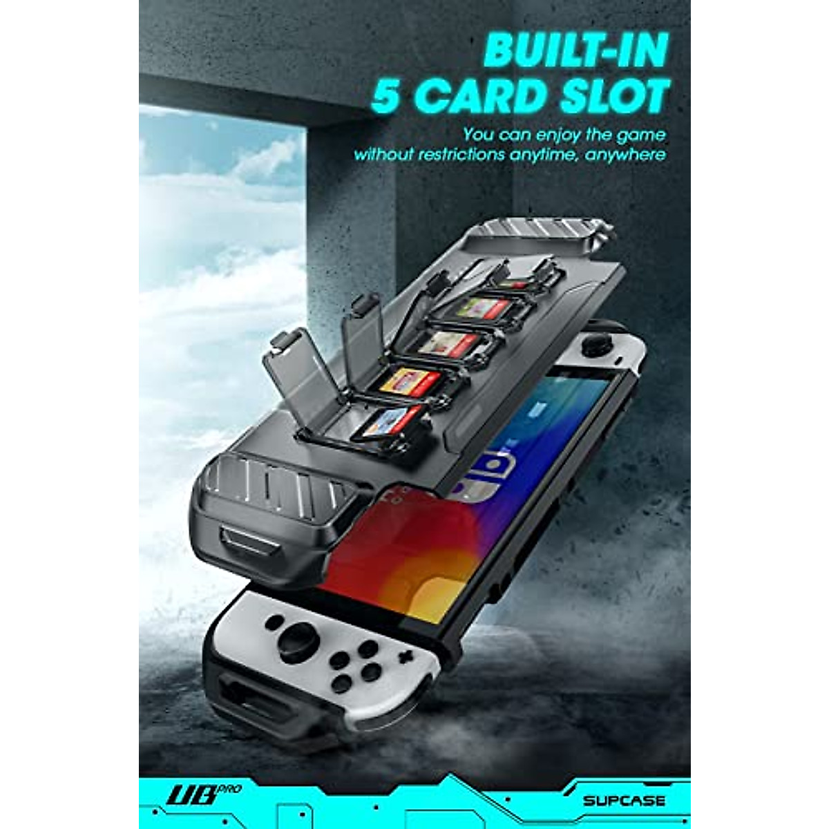 SUPCASE Unicorn Beetle Forma Series Case for Nintendo Switch OLED Model (2021), Rugged Slim Protective Case with Dustproof Front Cover & 5 Game Card Storage Slots (Black)