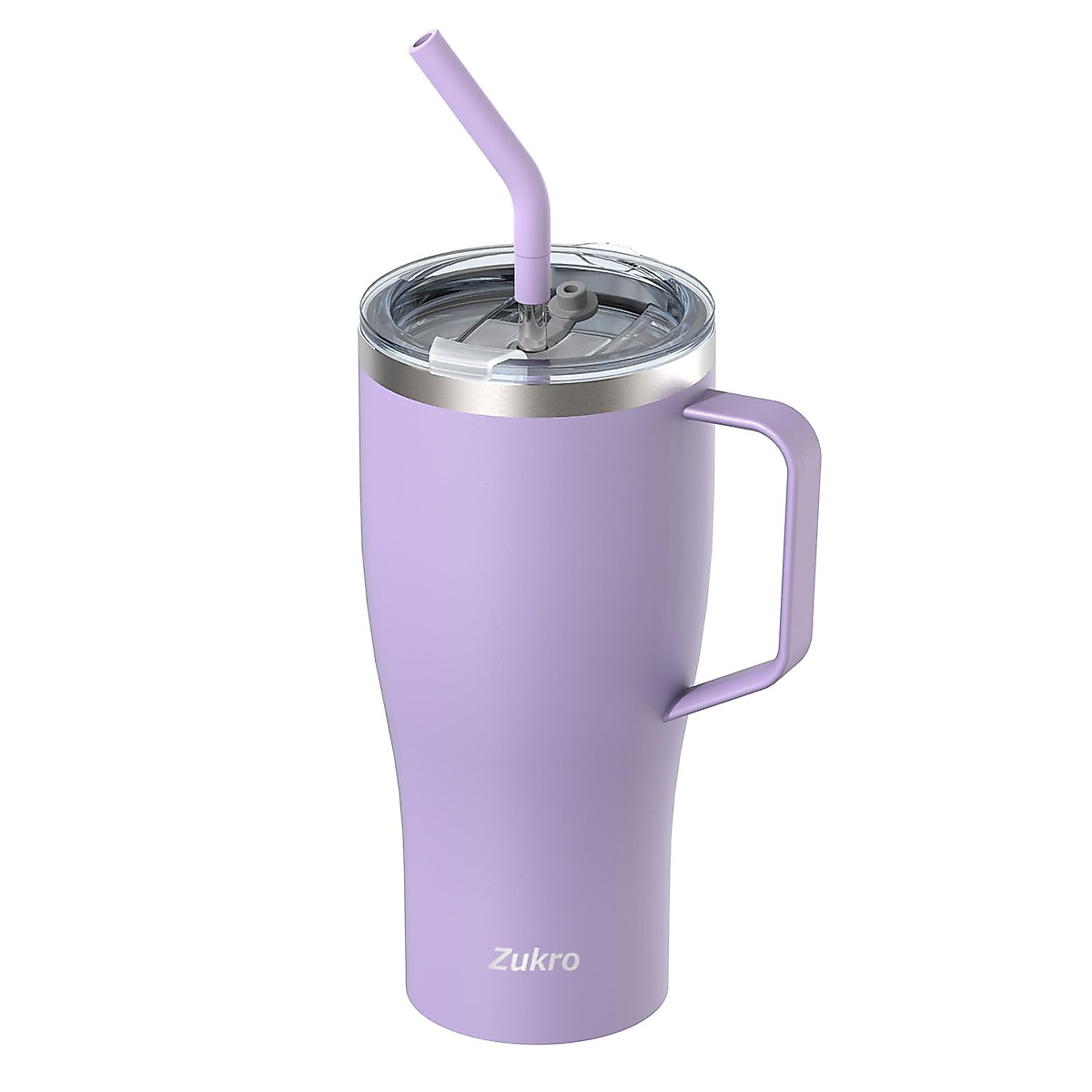 Zukro 32 oz Tumbler with Handle and Straw, No Sweat Double Wall Insulated Stainless Steel Coffee Cup with 2 Lids, Leakproof Travel Mug For Hot and Cold Drinks, Dishwasher Safe, Fit in Cupholder, Lilac