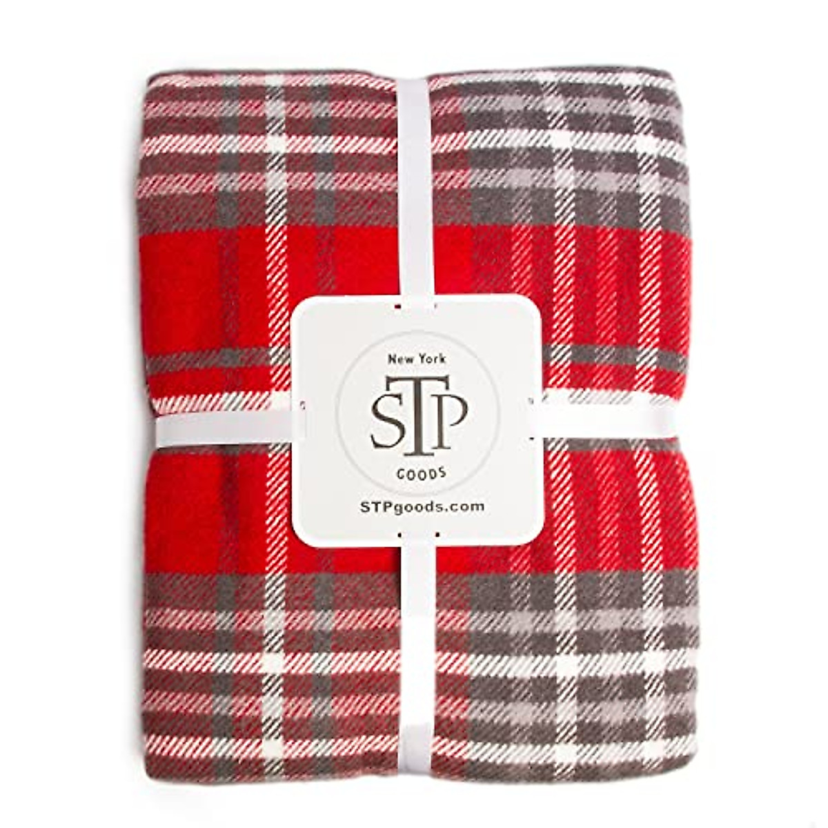 STP GOODS Cotton Red Throw Blanket Plaid for Couch Sofa Bed 86.6 х 63'' Twin Soft Warm Blanket with Fringe Scotch Travel Blanket (Red / Gray)