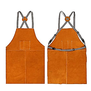 Houseables Leather Welding Apron, Fire Resistant Welder Smock, 23 x 35 Inch, Large, 2 Pockets, Kevlar Stitching, Safety Accessory For Blacksmithing, Carpentry, Torch Work, Roofing, Woodworking, Garage