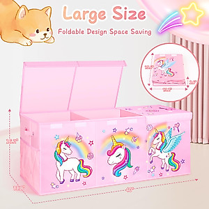 Mabahoo Extra Large Toy Chest, Collapsible Sturdy Toy Storage Organizer with Lids, 40"X14"X16" Large Kids Toy Box Chest, Kids Storage Boxes Bins Baskets for Girls, Boys, Kids, Nursery, Playroom, Pink