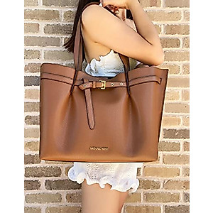 Michael Kors Emilia Large Triple Compartment Shoulder Bag Leather Tote Luggage