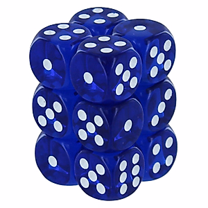 Chessex DND Dice Set-16mm Translucent Blue and White Plastic Polyhedral Dice Set-Dungeons and Dragons Dice Includes 12 Dice – D6, (CHX23606)
