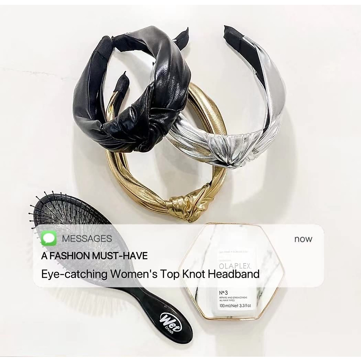 Huachi Headband, Knotted Headbands for Women Black Leather, Fashion Headbands for Women Top Knot Headband for Girls