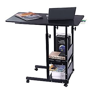 Urban Deco Home Office Desk with Drawer Standing Desk Adjustable Height, Moveable Computer Stand with 4 Wheels & Plastic Drawers Corner Desks for Home Office - Black