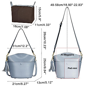 S-ZONE Women Small Cow Split Genuine Leather Crossbody Bucket Bag Shoulder Purse Handbag