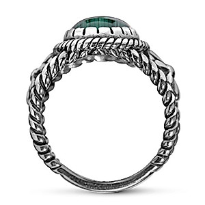 American West Jewelry Sterling Silver Women's Ring Green Malachite Gemstone Native-Inspired Flower Design Size 8