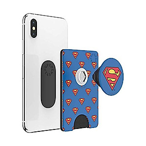 PopSockets Phone Wallet with Expanding Grip, Phone Card Holder, Wireless Charging Compatible, DC Comics - Superman Pattern