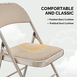 VINGLI Folding Chairs with Padded Seats, Metal Frame with Fabric Seat & Back, Capacity 350 lbs, Khaki, Set of 4