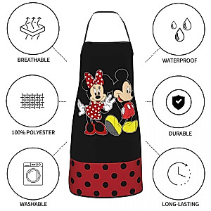 EVWKL Anime Printing Polka Dot Apron Funny Cooking Chef Cartoon Characters Aprons Adjustable Cute Apron with Pockets for Home Kitchen(black)
