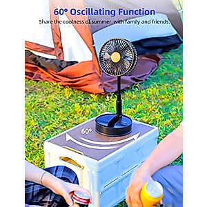 Airbition 8-Inch Rechargeable Oscillating Foldaway Fan with Remote, Timer, 4-Speed, 7200mAh Battery Operated Cordless Standing Pedestal Fan Portable for Bedroom Outdoor Camping Tent Travel