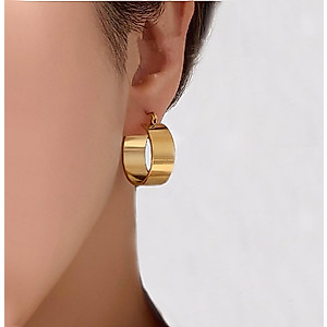 LOKLIFFAI Gold Chunky Hoop Earrings for Women,Lightweight Hoop Earrings