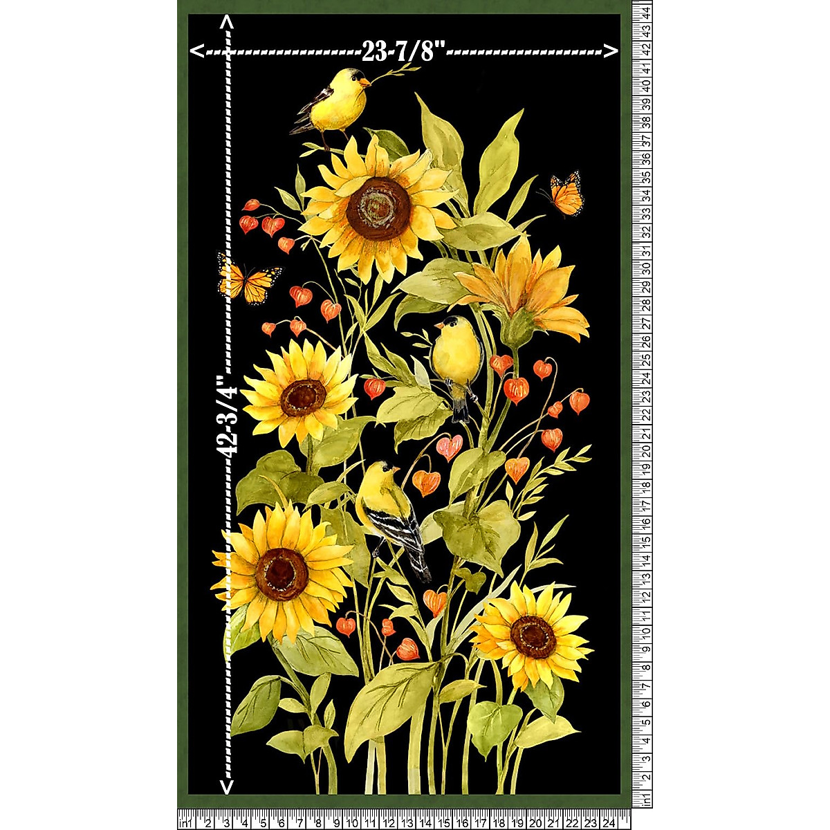 Wilmington Prints Sunflower Splendor 24-7/8" Sunflower and Goldfinch Panel Black, Fabric by The Panel
