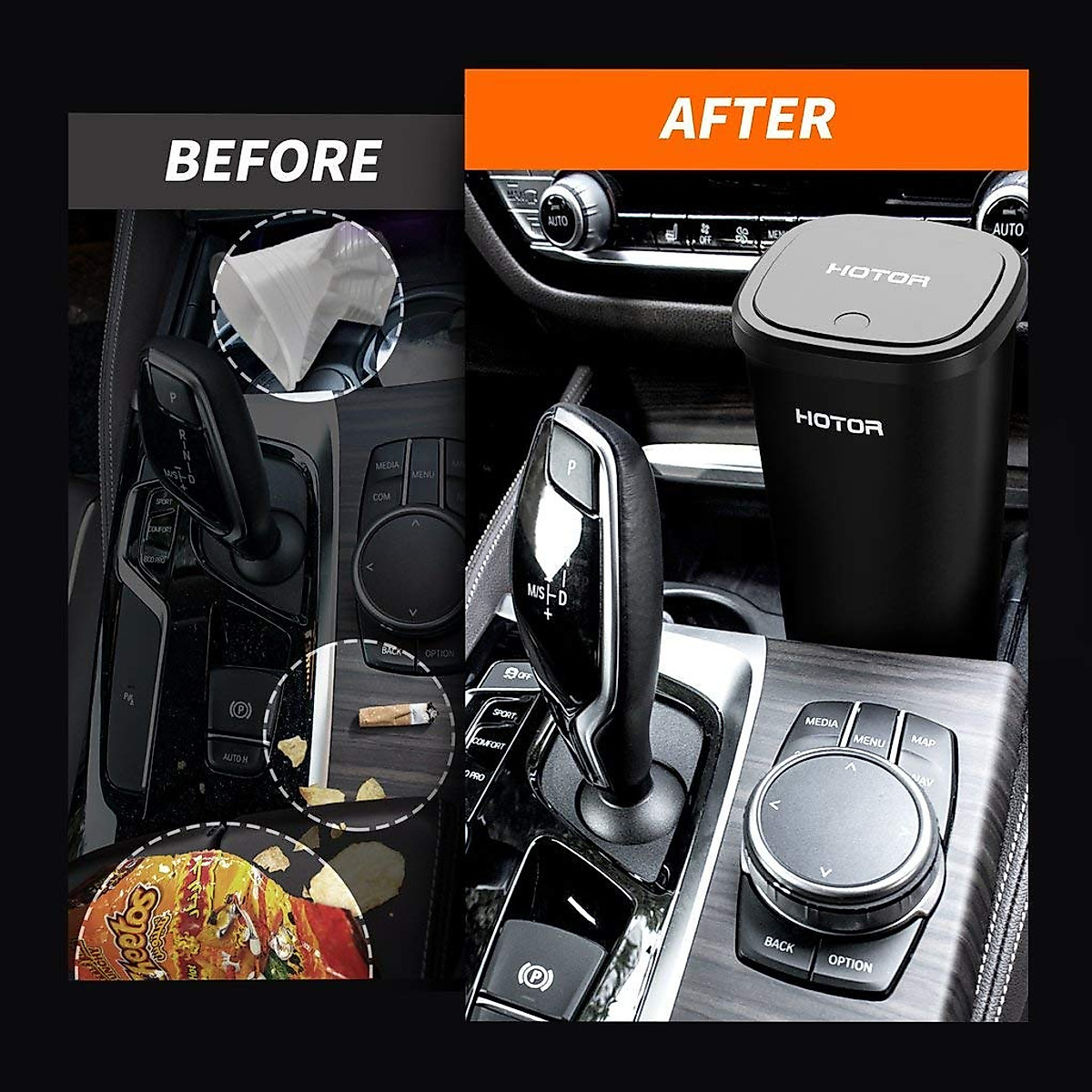 HOTOR Car Trash Can, Car Trash Cup with 30 Additional Car Trash Bags for Exclusive Using, Multipurpose Trash Can for Car, Office & Home to Meet Various Needs - 2 Packs