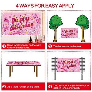 Qpout Pink Preppy Birthday Backdrop with Polyester Fabric, Hot Pink Theme, for Girls Women Party Decorations