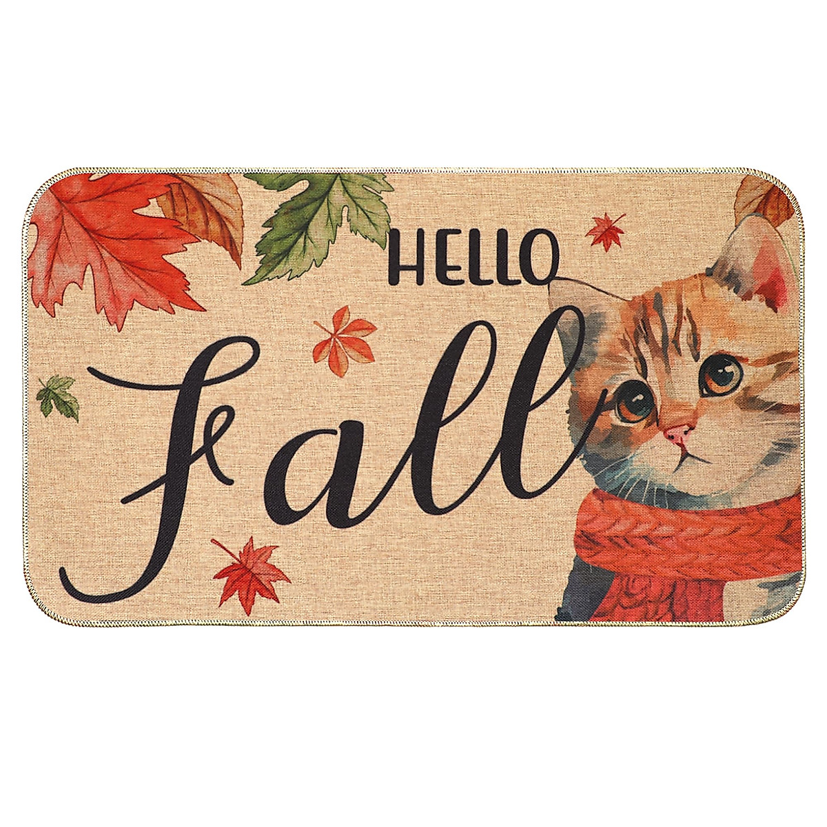 Sawowkuya Hello Fall Door Mat 30 X 17 Inch Fall Cat Doormat Indoor Outdoor Entrance Floor Mat Non Slip Autumn Thanksiving Decor Rubber Welcome Mats