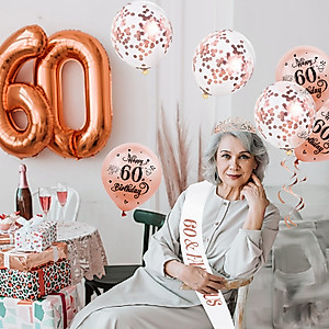 SKJIAYEE 60th Birthday Party Sash and Tiara Kits-60th ‘FABULOUS’ White Sash and Glitter Rose Gold Crown and Birthday Balloons for Women Birthday Party Decorations Supplies